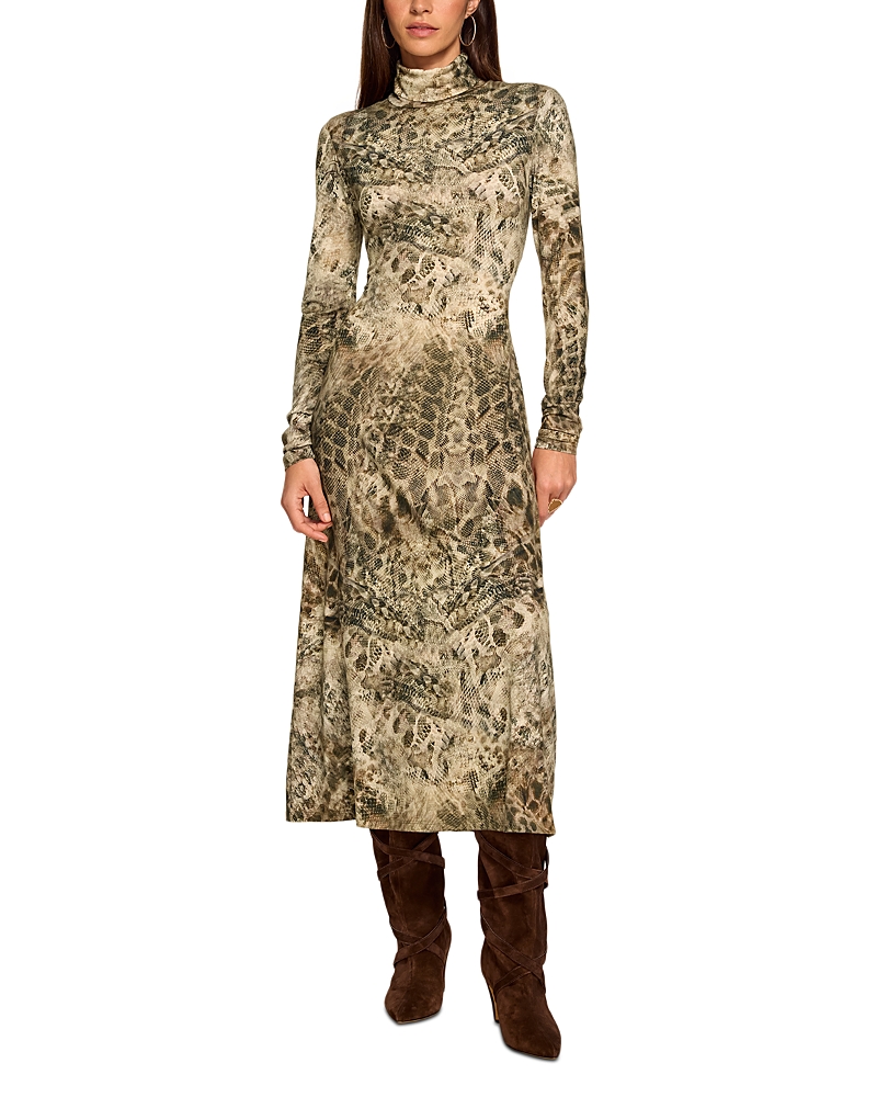 RAMY BROOK Ramy Brook Long Sleeve Turtleneck Midi Dress with Snake Print